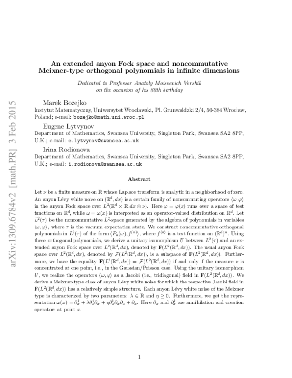 (PDF) An extended anyon Fock space and noncommutative Meixner-type orthogonal polynomials | M ...