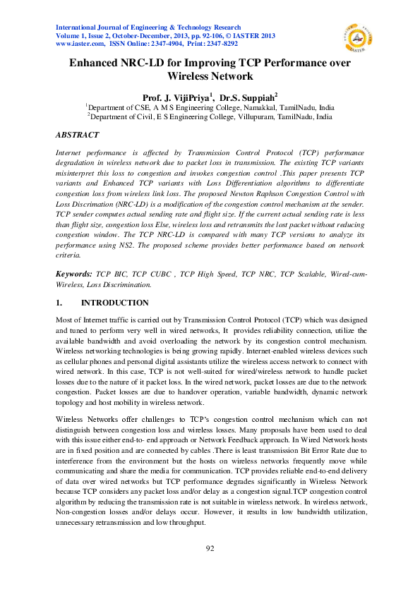 (PDF) Enhanced NRC-LD for Improving TCP Performance over Wireless Network