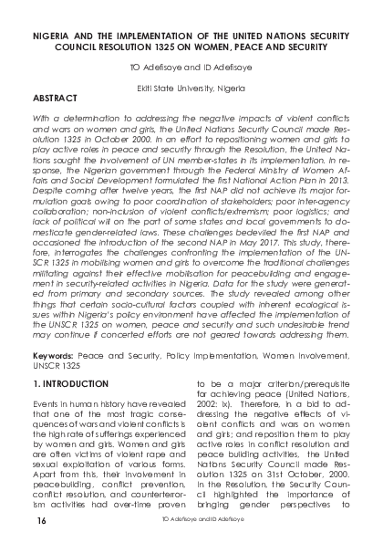 (PDF) NIGERIA AND THE IMPLEMENTATION OF THE UNITED NATIONS SECURITY ...