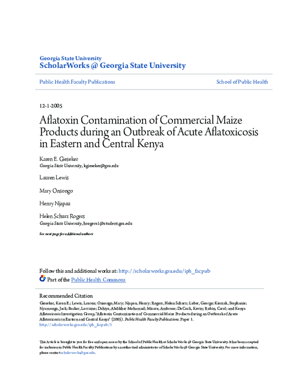 (PDF) Aflatoxin Contamination of Commercial Maize Products during an ...