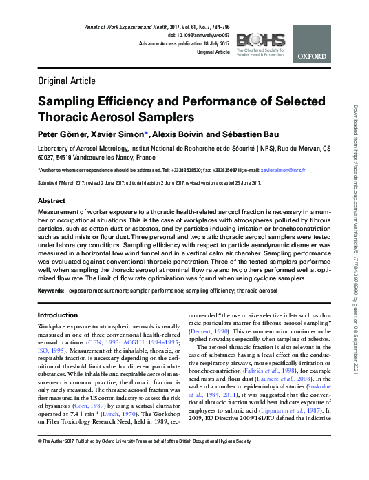 (PDF) Sampling Efficiency and Performance of Selected Thoracic Aerosol ...