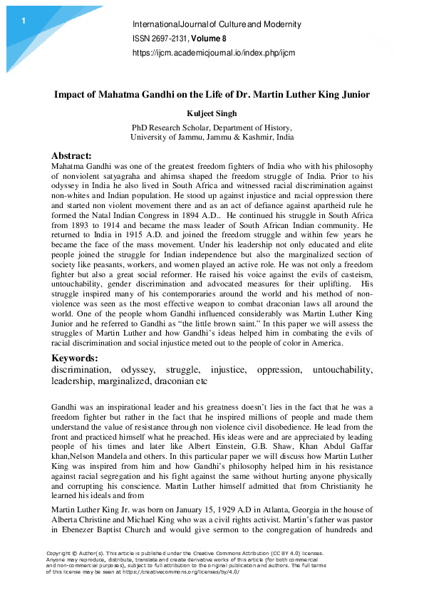 (PDF) Impact of Mahatma Gandhi on the Life of Dr. Martin Luther King Junior