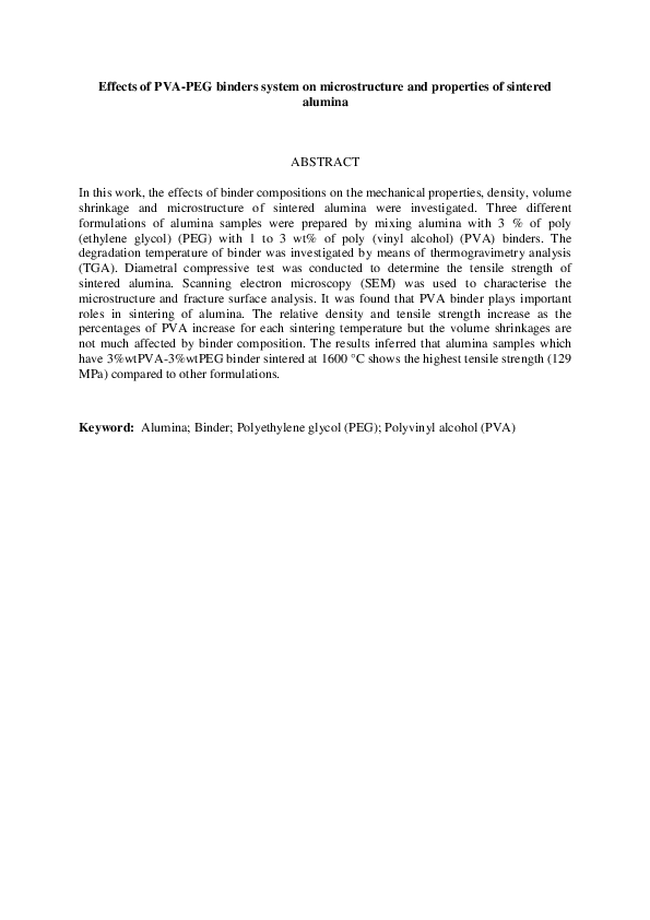 (PDF) Effects of PVA-PEG Binders System on Microstructure and ...