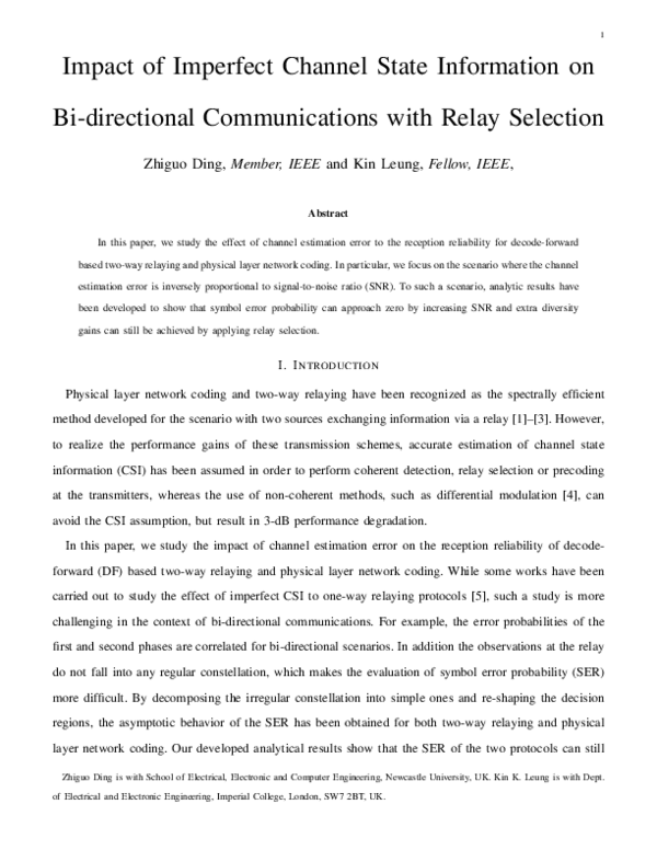 (PDF) Impact of Imperfect Channel State Information on Bi-Directional ...