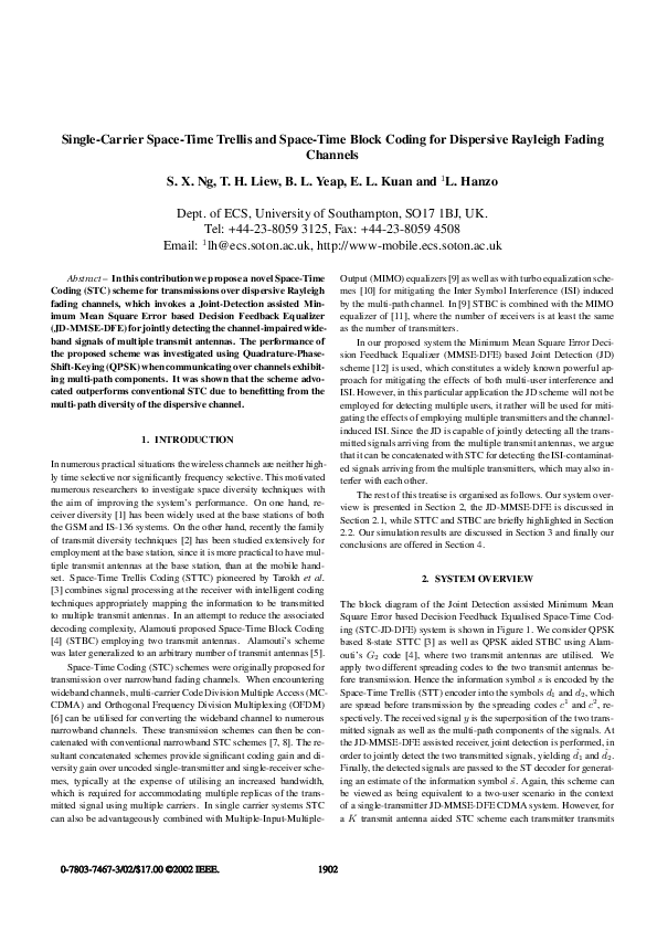 Pdf Single Carrier Space Time Trellis And Space Time Block Coding For