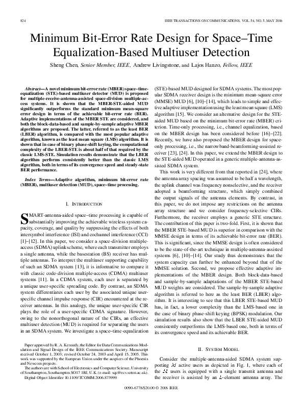 (PDF) Minimum Bit-Error Rate Design for Space-Time Equalisation-Based Multiuser Detection