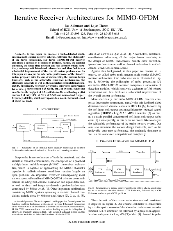 (PDF) Iterative Receiver Architectures for MIMO-OFDM