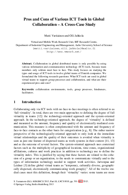 (PDF) Pros and Cons of Various ICT Tools in Global Collaboration – A ...