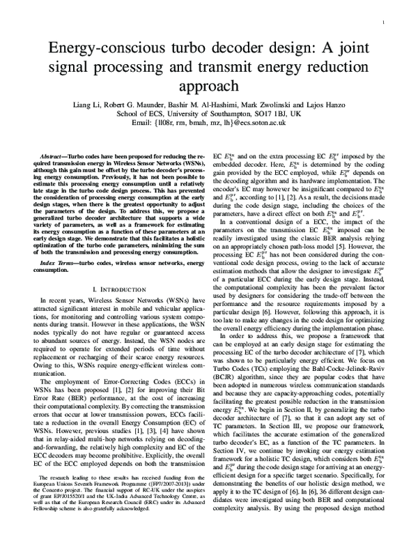 (PDF) Energy-Conscious Turbo Decoder Design: A Joint Signal Processing ...