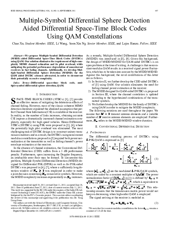 Pdf Multiple Symbol Differential Sphere Detection Aided Differential Space Time Block Codes