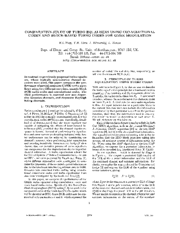 (PDF) Comparative study of turbo equalisers using convolutional codes and block-based turbo ...