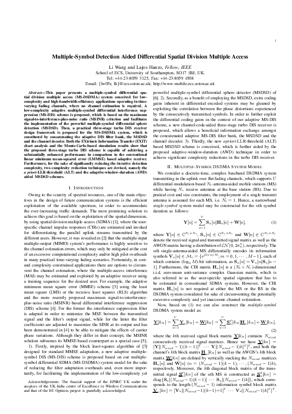Pdf Multiple Symbol Detection Aided Differential Spatial Division