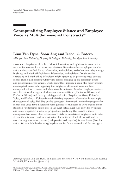 (PDF) Conceptualizing Employee Silence and Employee Voice as ...