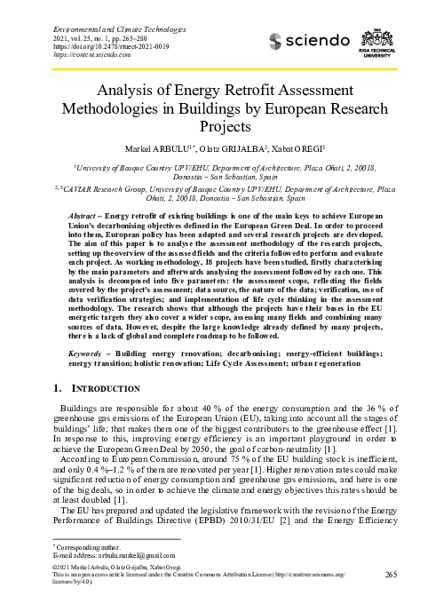 (PDF) Analysis of Energy Retrofit Assessment Methodologies in Buildings ...