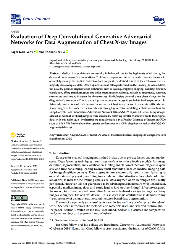 Pdf Evaluation Of Deep Convolutional Generative Adversarial Networks For Data Augmentation Of