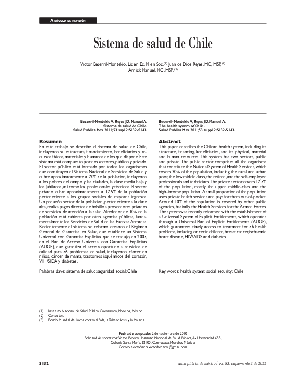 (PDF) Sistema de salud de Chile - The health system of Chile
