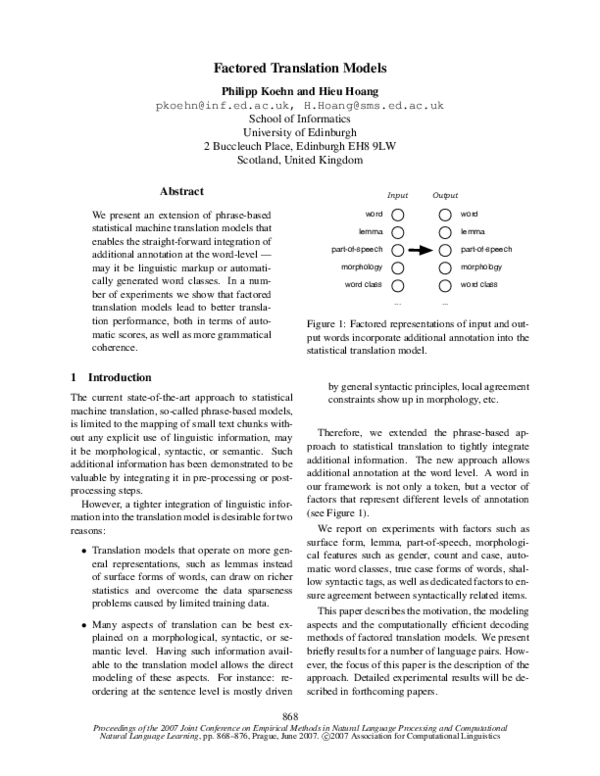 (PDF) Factored Translation Models