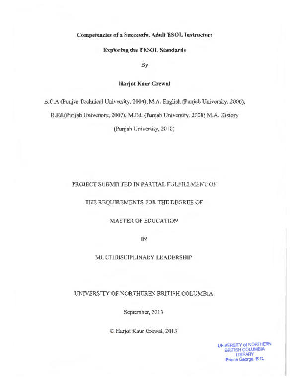 (PDF) Competencies of a successful adult ESOL instructor: exploring the ...