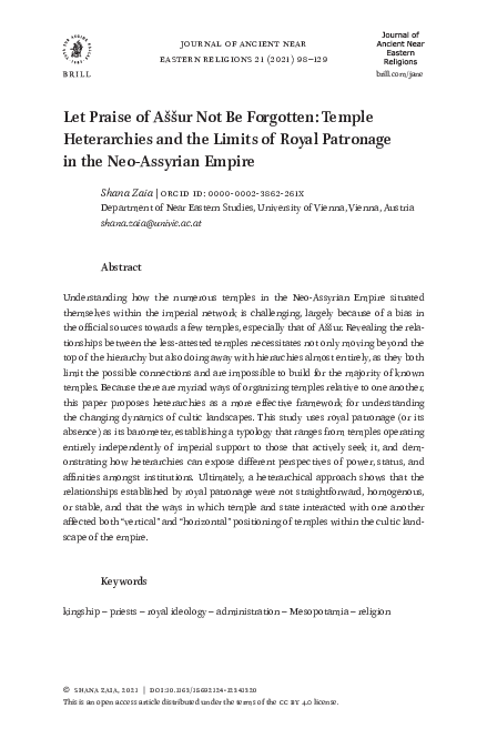 (PDF) Let Praise of Aššur Not Be Forgotten: Temple Heterarchies and the ...
