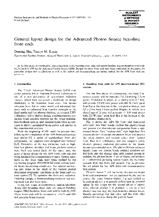 (PDF) General layout design for the advanced photon source beamline front ends