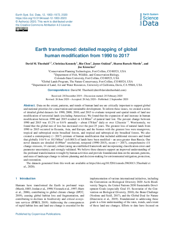 (PDF) Earth transformed: detailed mapping of global human modification ...