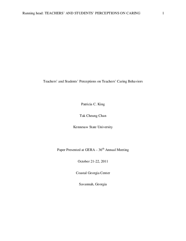 (PDF) Teachers' and Students' Perceptions on Teachers' Caring Behaviors