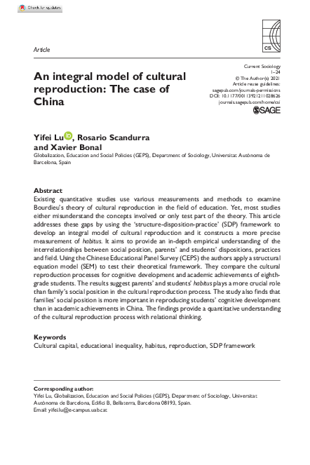 (PDF) An integral model of cultural reproduction: The case of China