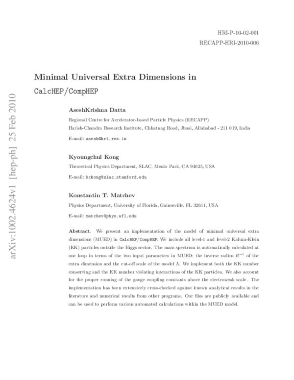 (PDF) Minimal universal extra dimensions in CalcHEP/CompHEP