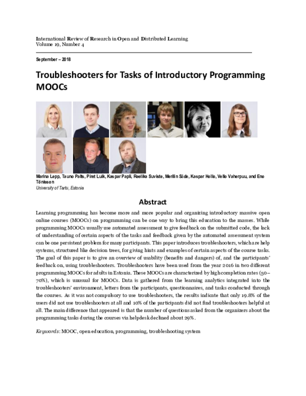 (PDF) Troubleshooters for Tasks of Introductory Programming MOOCs