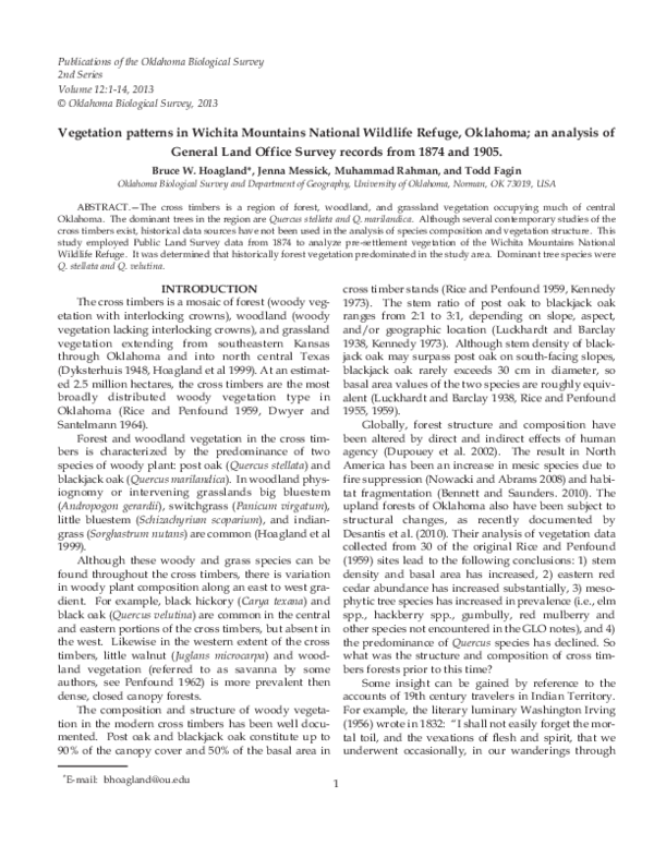 (PDF) Vegetation patterns in Wichita Mountains National Wildlife Refuge ...