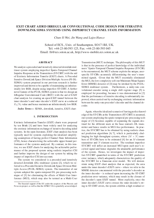 (PDF) Exit Chart Aided Irregular Convolutional Code Design for Iterative Downlink SDMA Systems ...