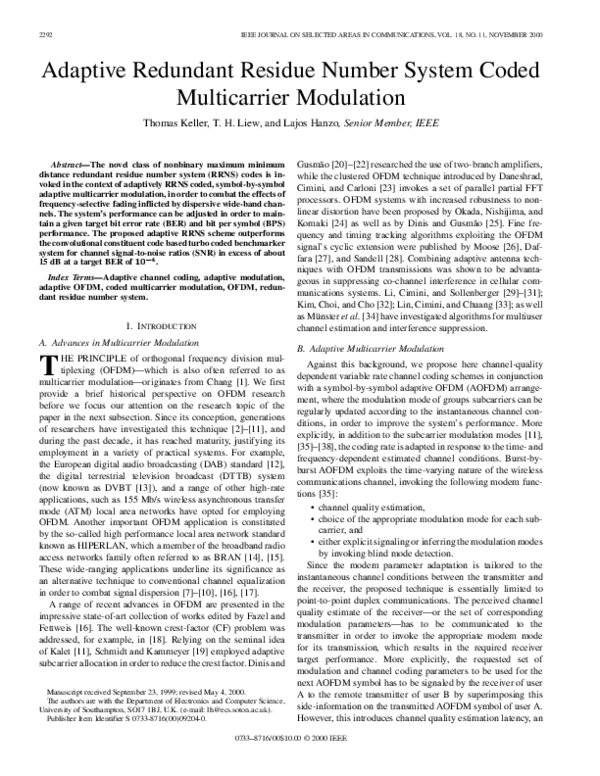 Pdf Adaptive Redundant Residue Number System Coded Multicarrier