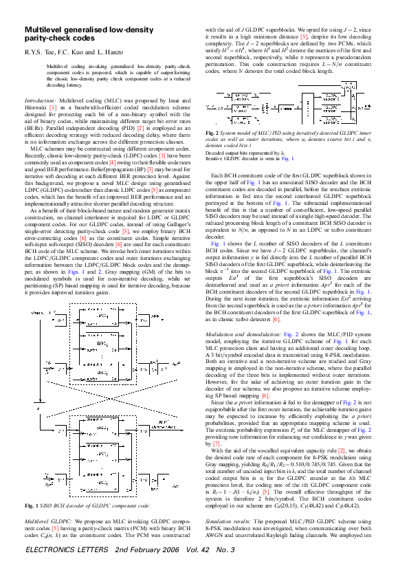 (PDF) Multilevel generalised low-density parity-check codes