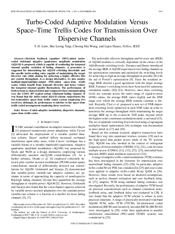 Pdf Turbo Coded Adaptive Modulation Versus Spacetime Trellis Codes