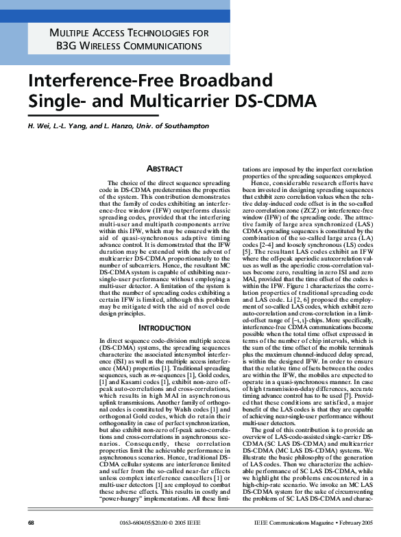 (PDF) Interference-free broadband single- and multicarrier DS-CDMA | Lajos Hanzo - Academia.edu