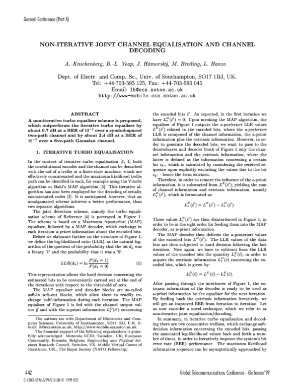 (PDF) Non-iterative joint channel equalisation and channel decoding