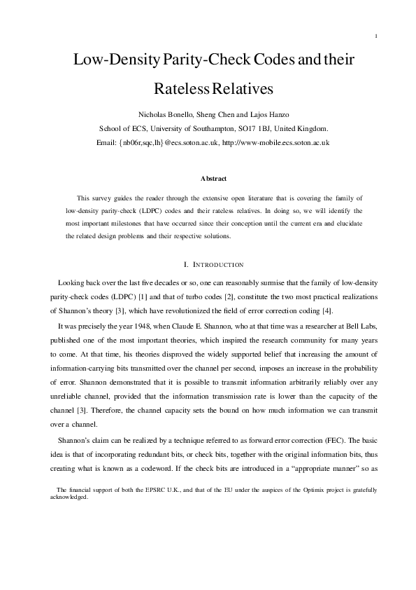 (PDF) Low-Density Parity-Check Codes and Their Rateless Relatives