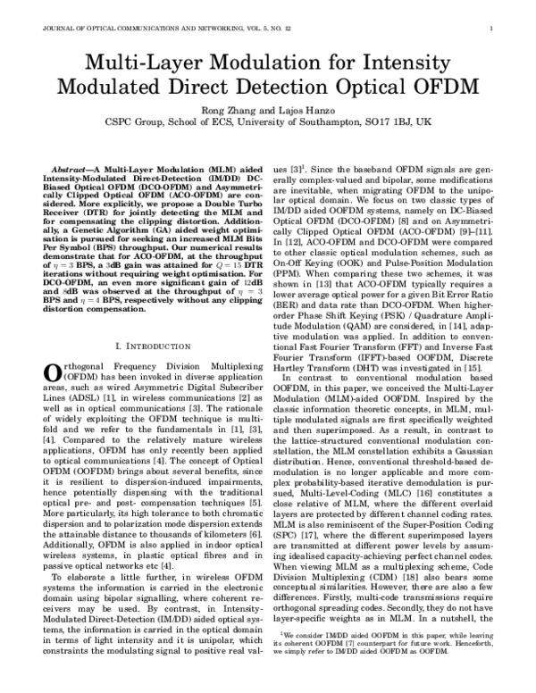 Pdf Multi Layer Modulation For Intensity Modulated Direct Detection