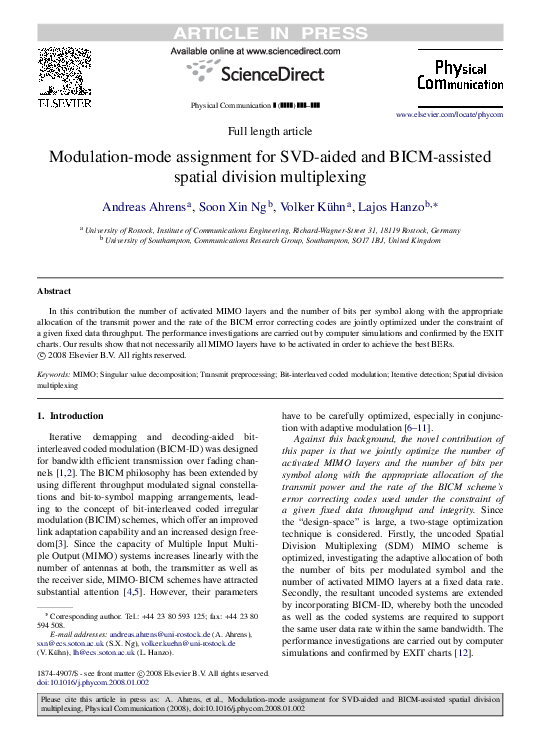(PDF) Modulation-mode assignment for SVD-aided and BICM-assisted spatial division multiplexing