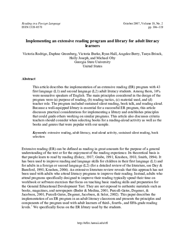(PDF) Implementing An Extensive Reading Program and Library for Adult ...