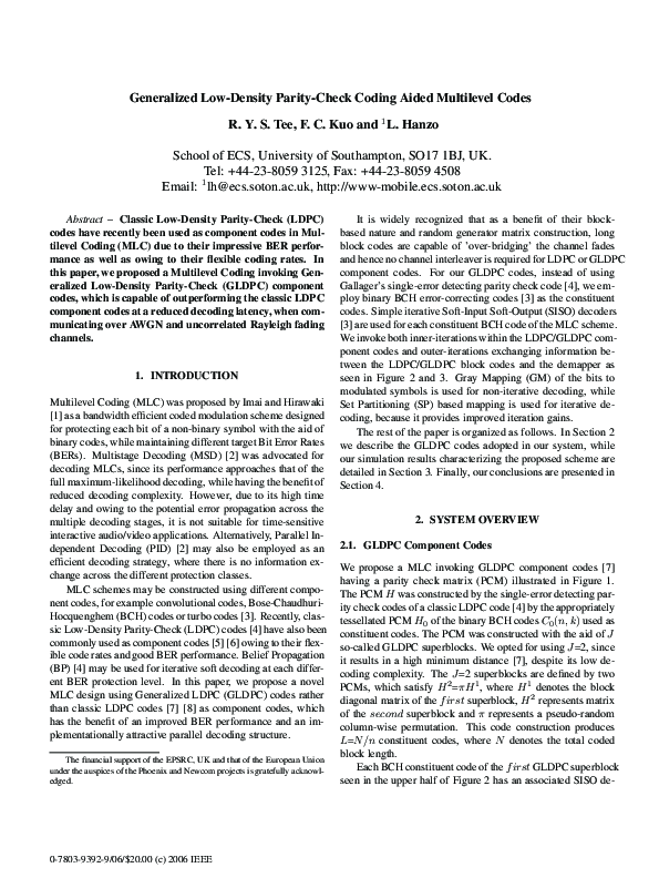 (PDF) Generalized Low-Density Parity-Check Coding Aided Multilevel Codes