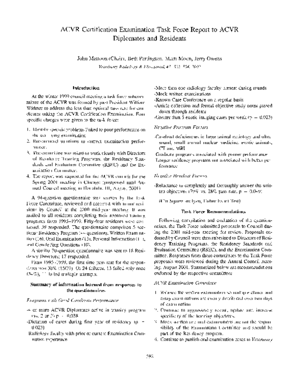 (PDF) ACVR Certification Examination Task Force Report to ACVR ...