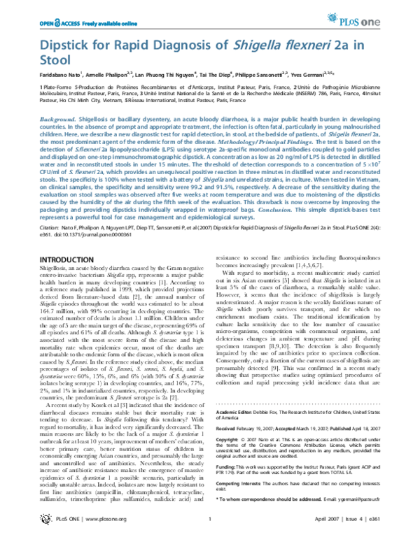 (PDF) Dipstick for rapid diagnosis of Shigella flexneri 2a in stool