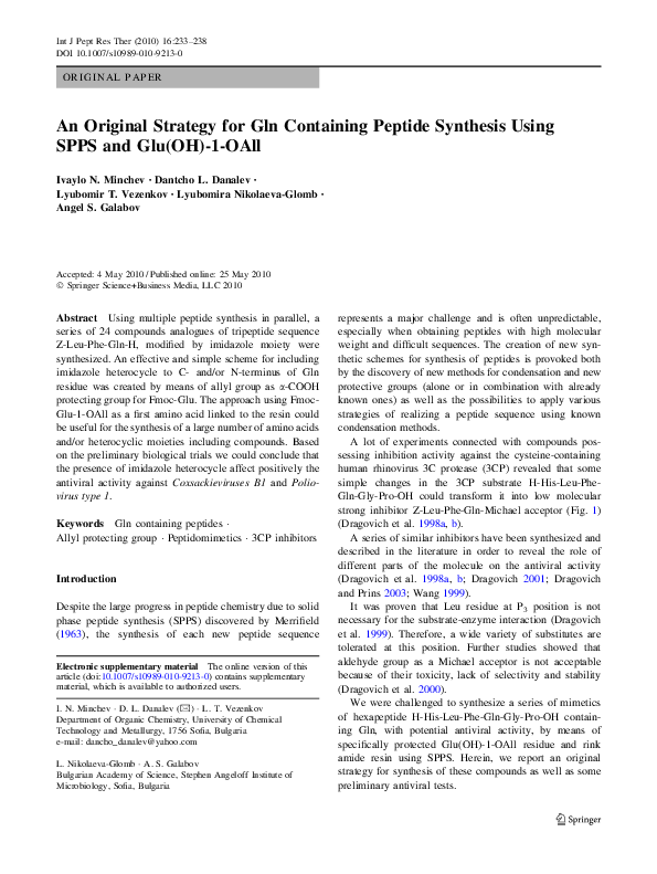 (PDF) An Original Strategy for Gln Containing Peptide Synthesis Using ...
