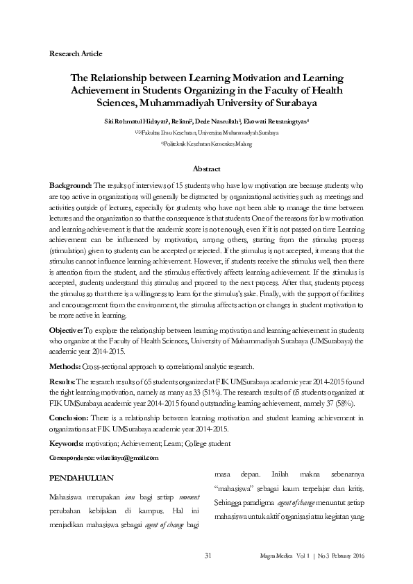(PDF) The Relationship between Learning Motivation and Learning Achievement in Students ...