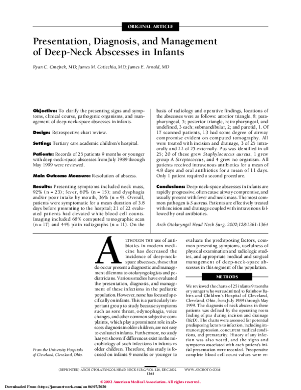 (PDF) Presentation, Diagnosis, and Management of Deep-Neck Abscesses in ...