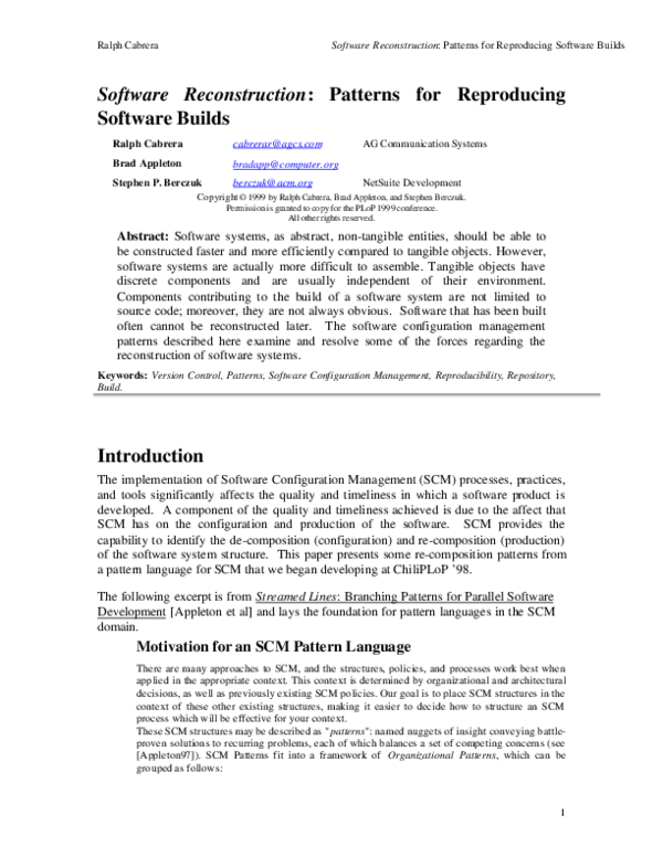 (PDF) Software reconstruction: Patterns for reproducing software builds