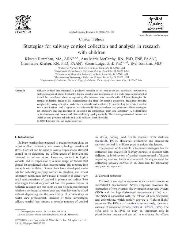 (PDF) Strategies for salivary cortisol collection and analysis in ...