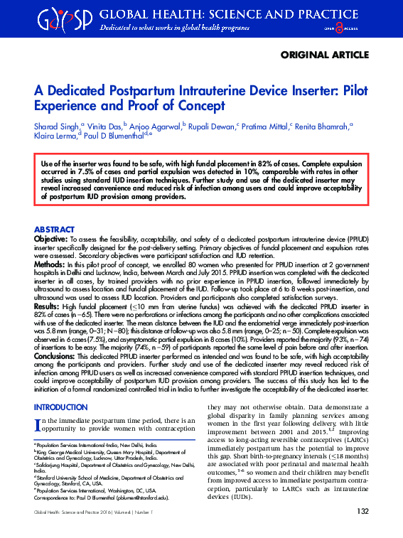 (PDF) A Dedicated Postpartum Intrauterine Device Inserter: Pilot ...