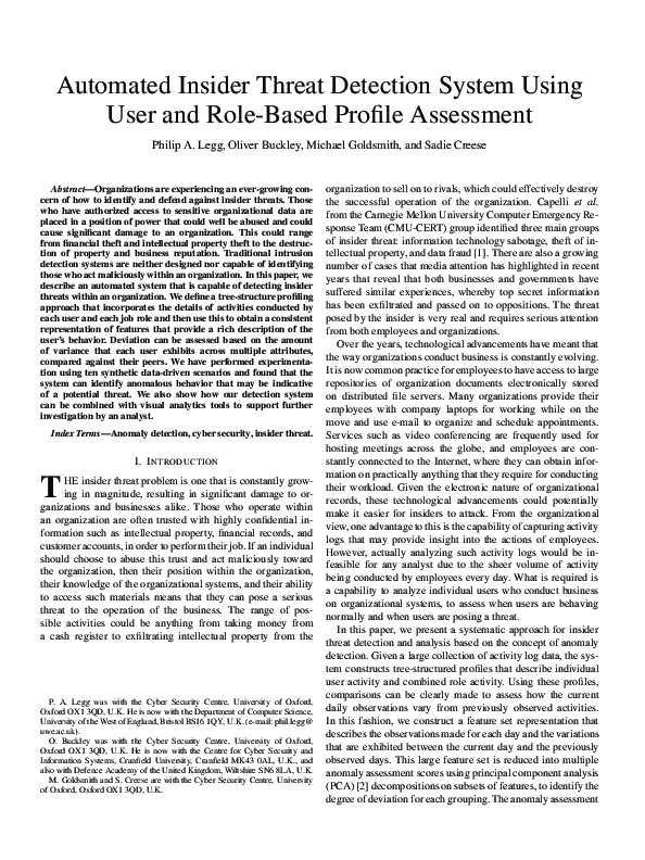 Pdf Automated Insider Threat Detection System Using User And Role